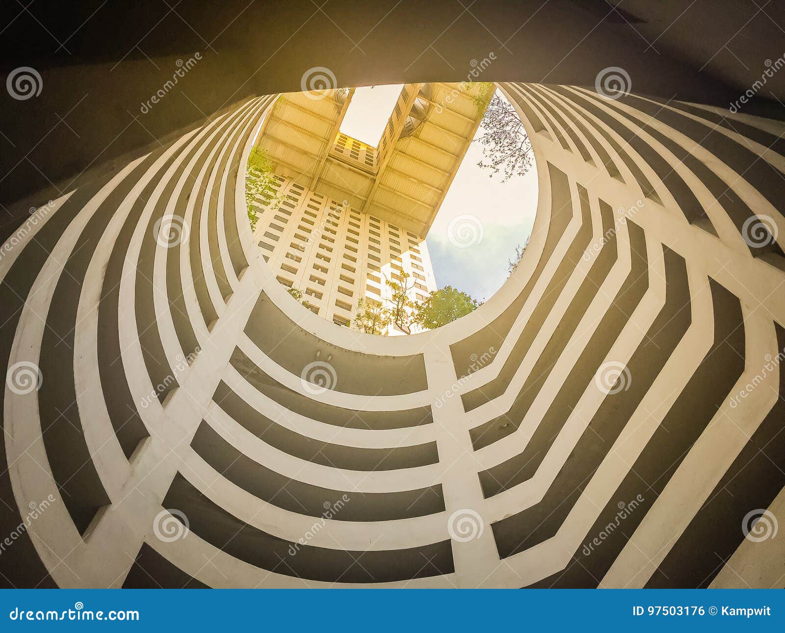 Parking Garage on the Building in Oval Structure. Stock Photo - Image ...