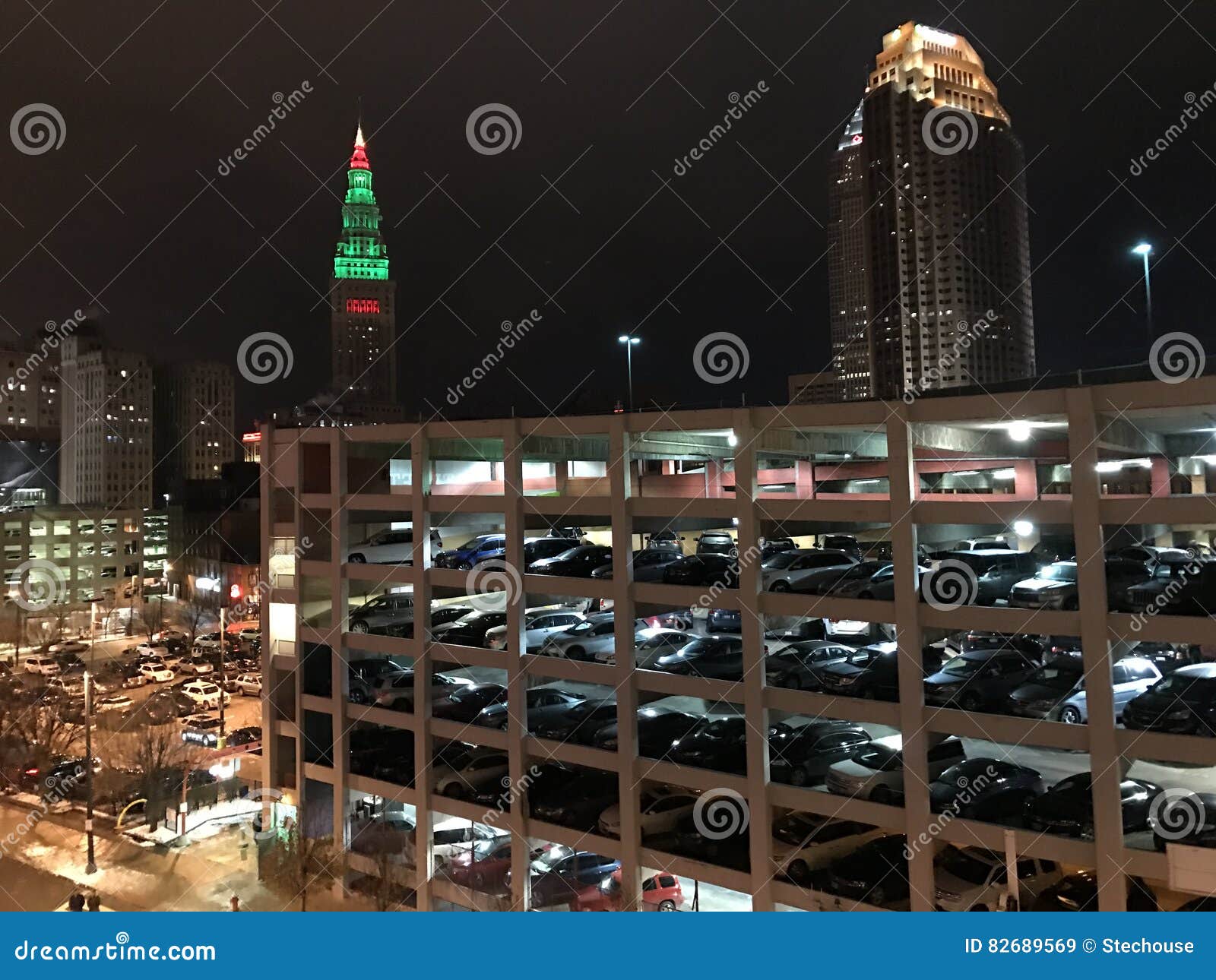 Parking Garage at Night, Cleveland, Ohio Stock Image - Image of roadway ...