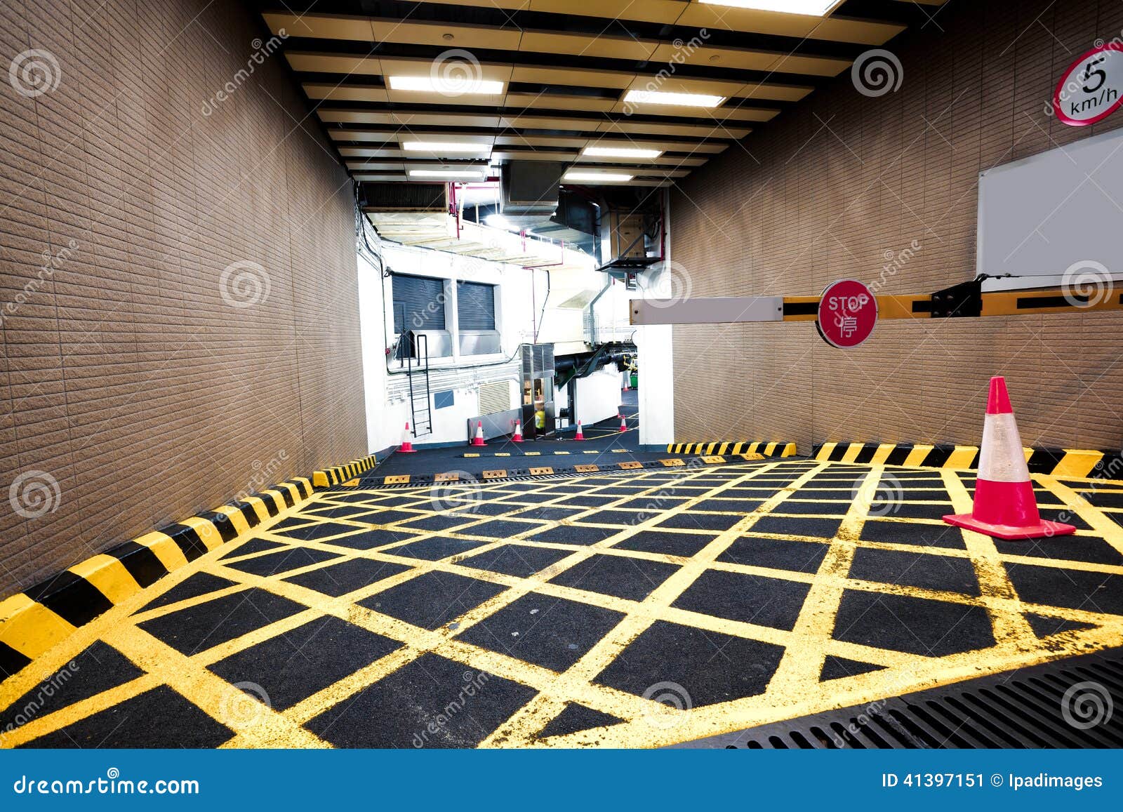 Parking Garage Underground Interior of Yellow Zebra Crossing Stock ...