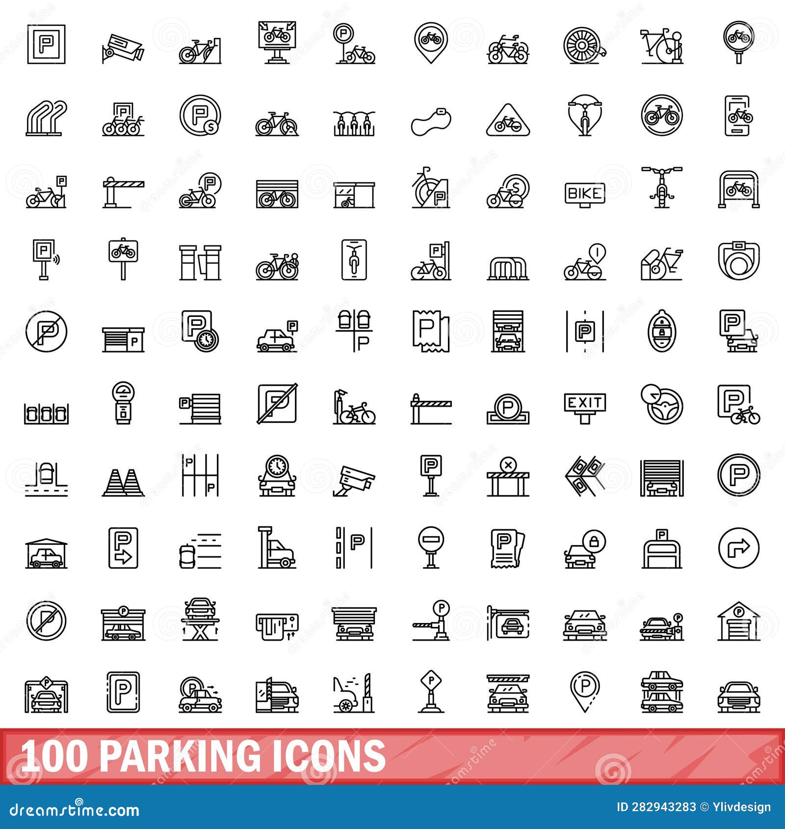 100 Parking Icons Set, Outline Style Stock Vector - Illustration of ...