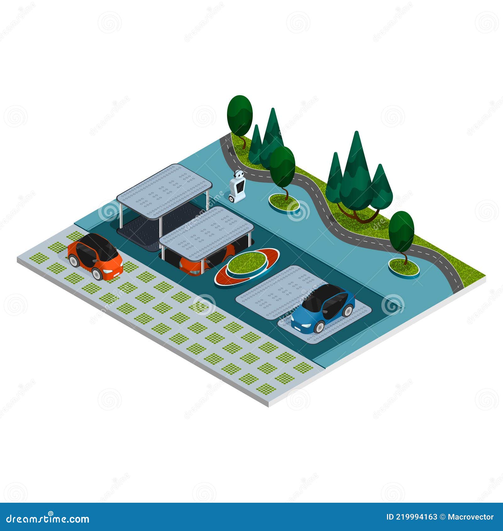 Parking Lot Isometric 3D Illustration For Night Parking Illumination Of ...