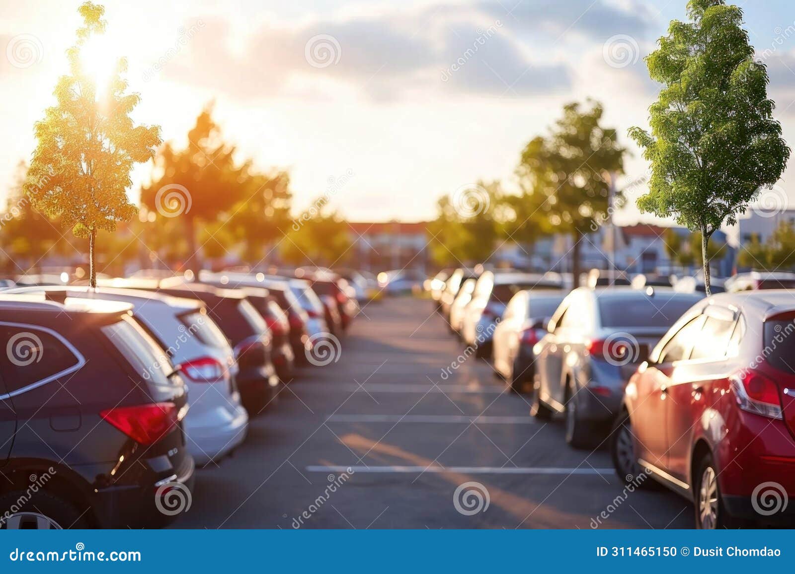A Parking Lot with Many Cars and a Tree in the Middle. Stock Photo ...