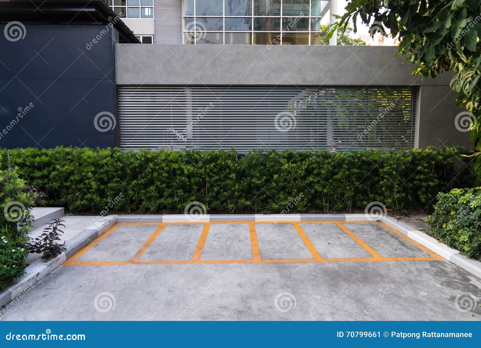 Parking Lot, Marked with Yellow Lines. Stock Image - Image of line ...