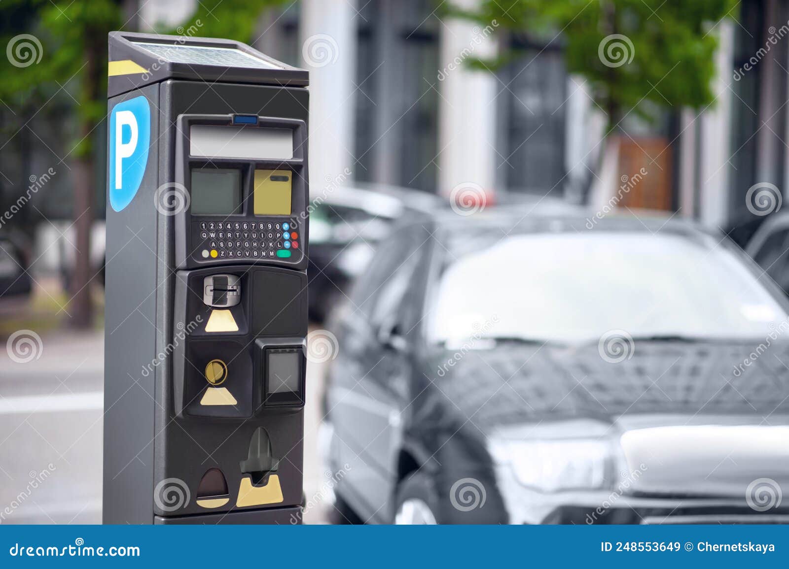 Parking Meter on City Street, Space for Text. Modern Device Stock Image ...