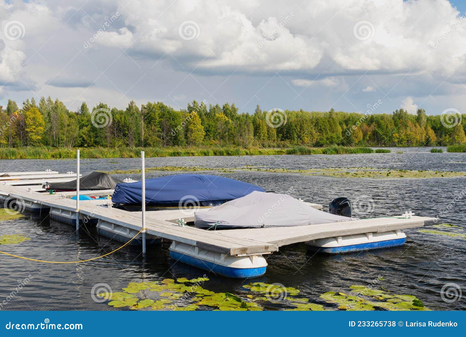 Parking For Motor Boats On The River. Floating Pier Stock Photo ...