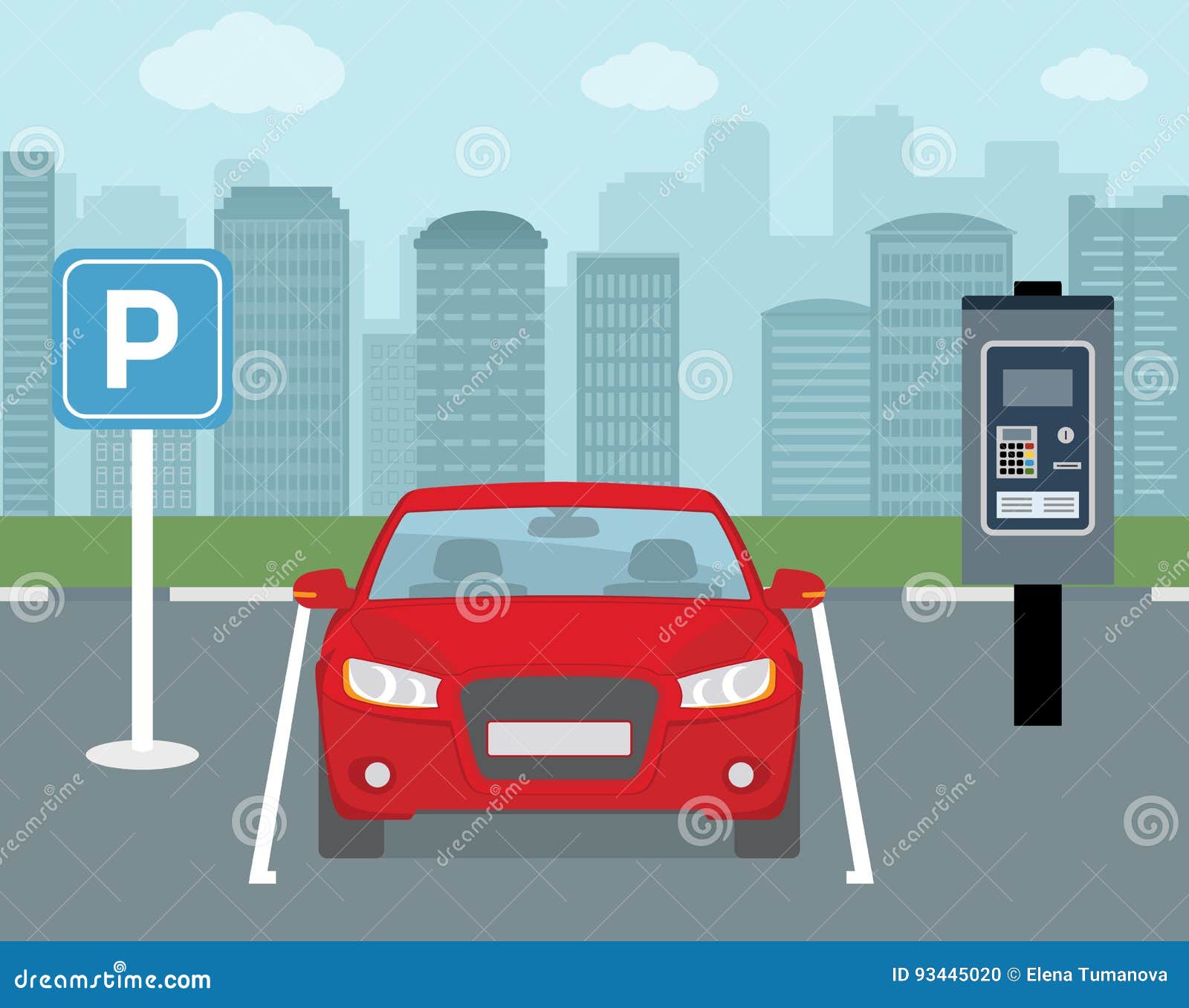 Parking Place with One Car and Ticket Machine . Stock Vector ...