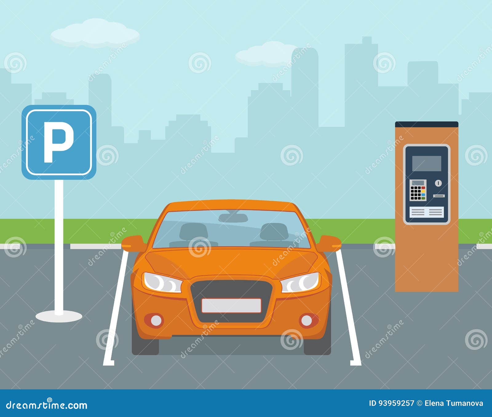 Parking Place with One Car and Ticket Machine . Stock Vector ...