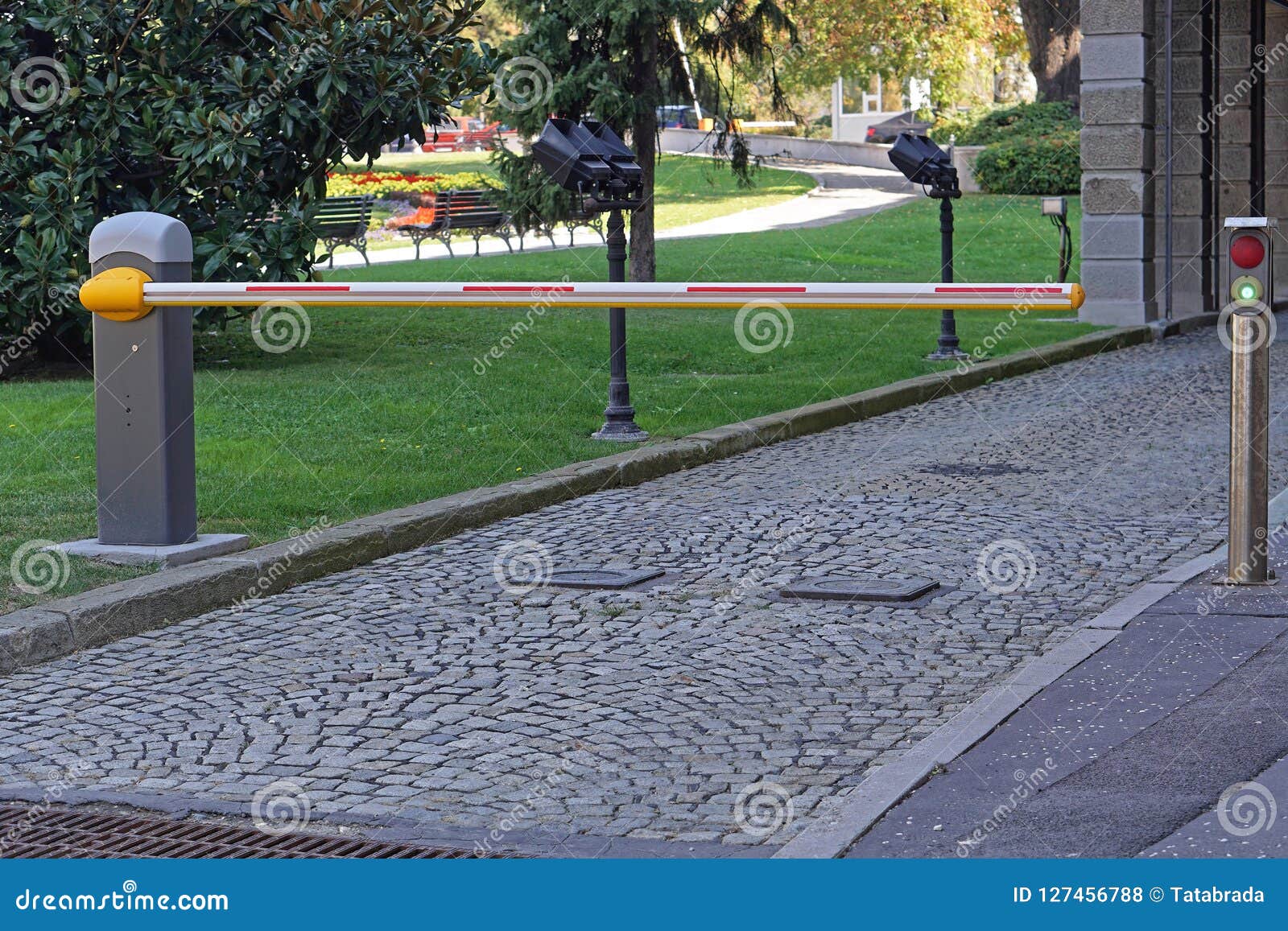 Parking ramp stock photo. Image of cobblestones, traffic - 127456788