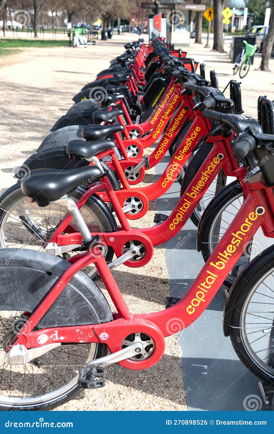 Parking for Rental Bikes in Central Washington. Row of Fixed Red Bikes ...