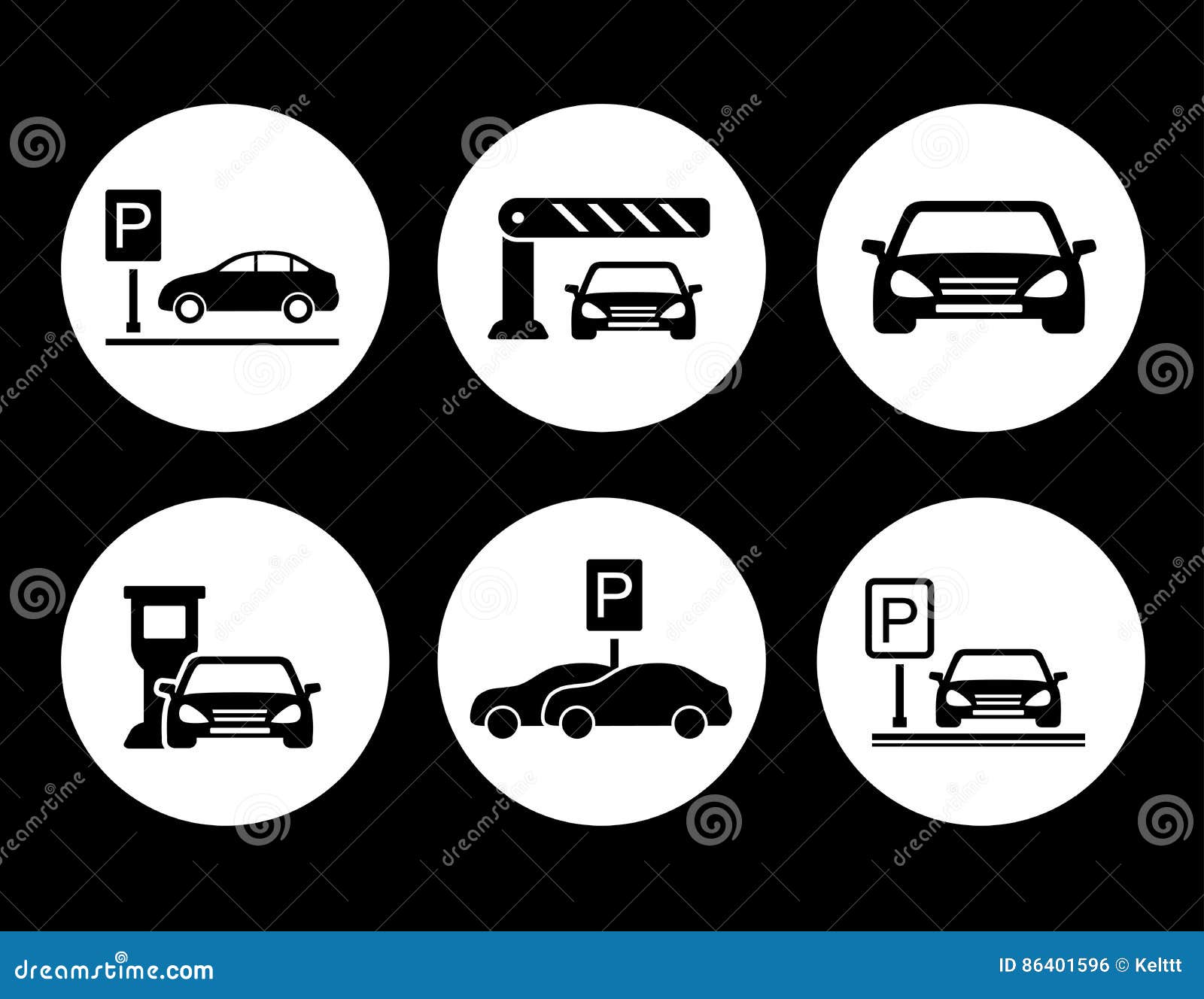 Parking round icons set stock vector. Illustration of silhouette - 86401596