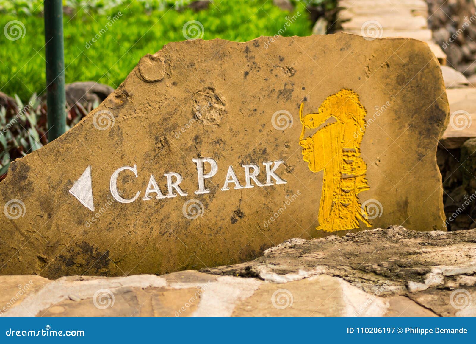 Parking Sign for Car Engrave in a Stone Stock Image - Image of yellow ...