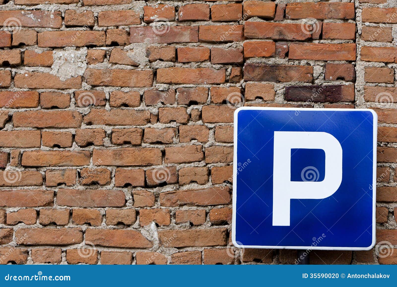 Parking Sign Red Bricks stock photo. Image of indication - 35590020