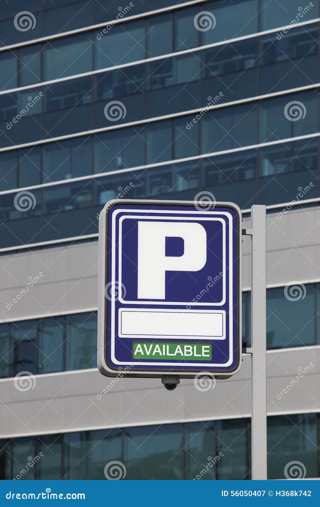 Parking Signpost with Available Text and Modern Building Background ...