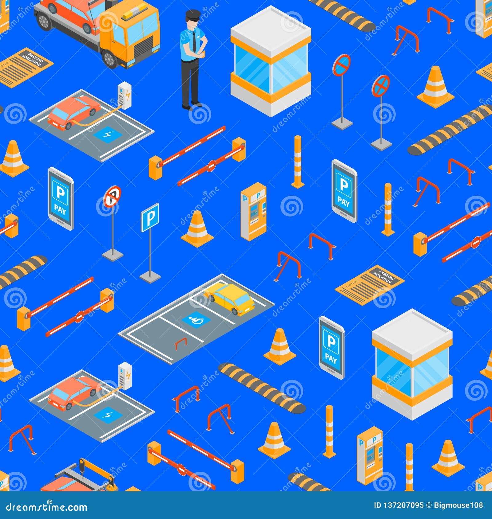 Parking Signs 3d Seamless Pattern Background Isometric View. Vector Stock Vector - Illustration ...