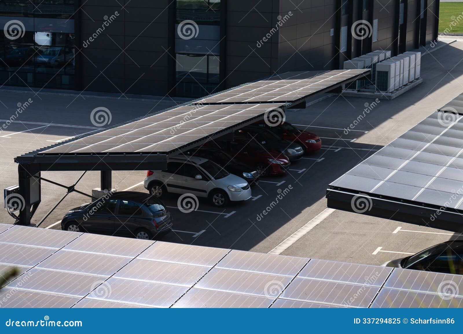 Parking Space with Solar Panels on a Roof Stock Image - Image of ...