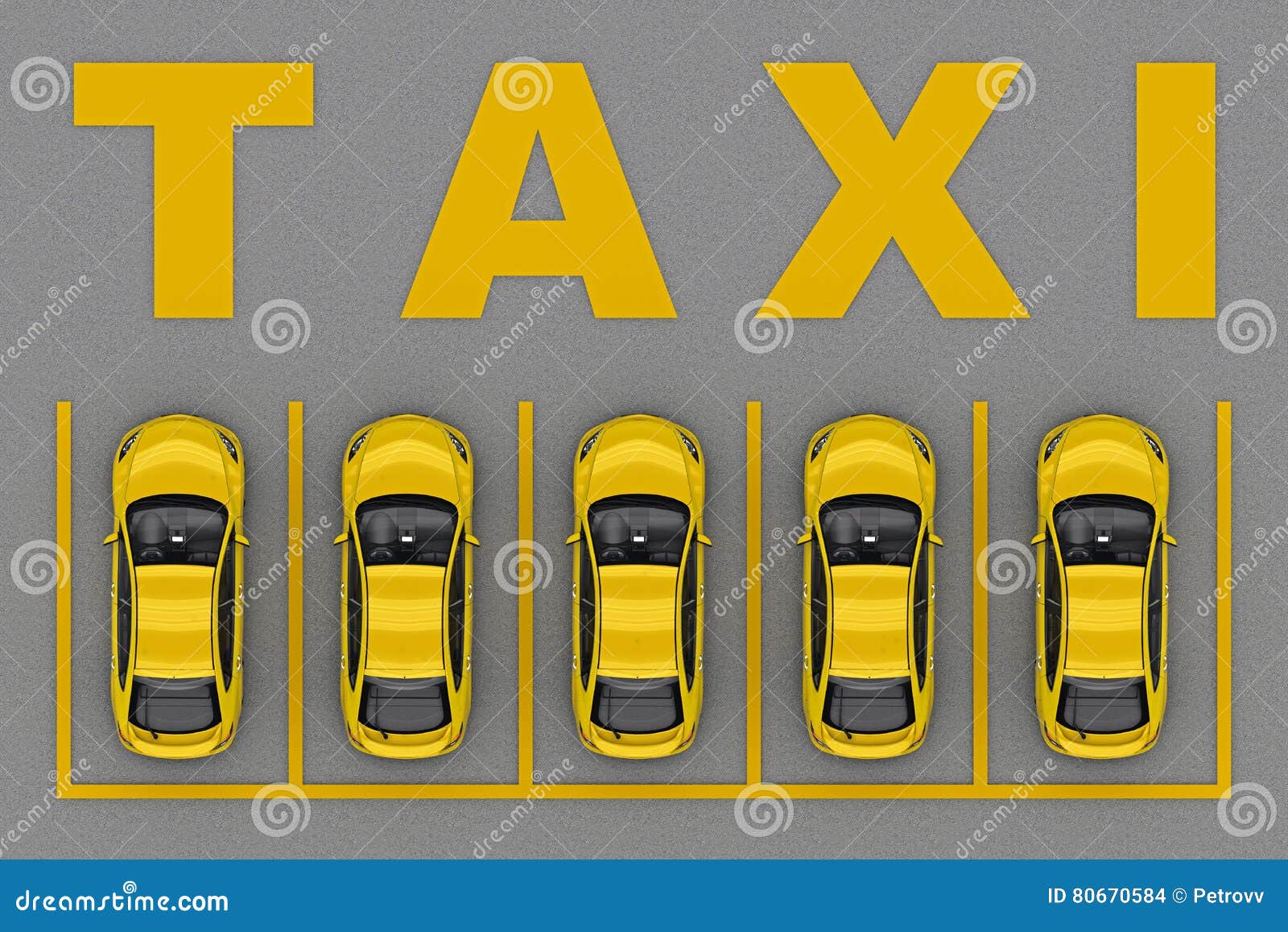 Parking Taxis Top View. 3d Rendering Stock Illustration - Illustration ...