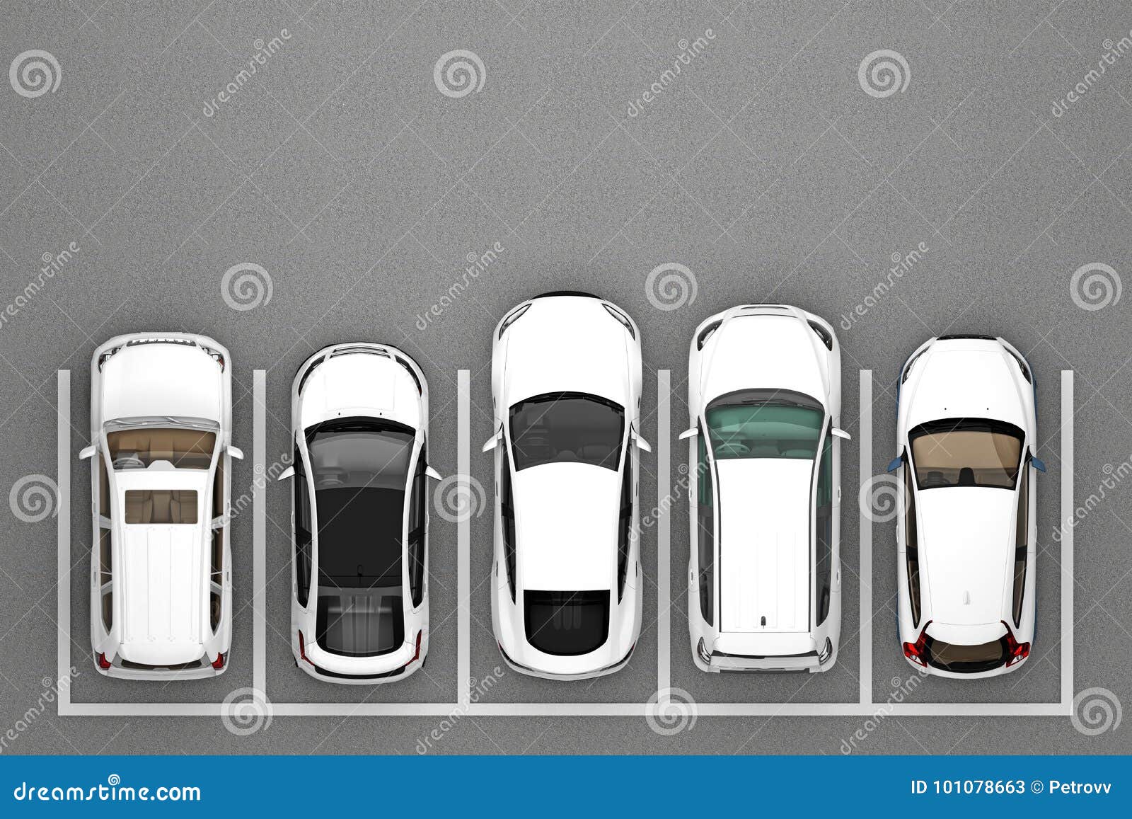 Parking with White Cars Top View Stock Illustration - Illustration of ...