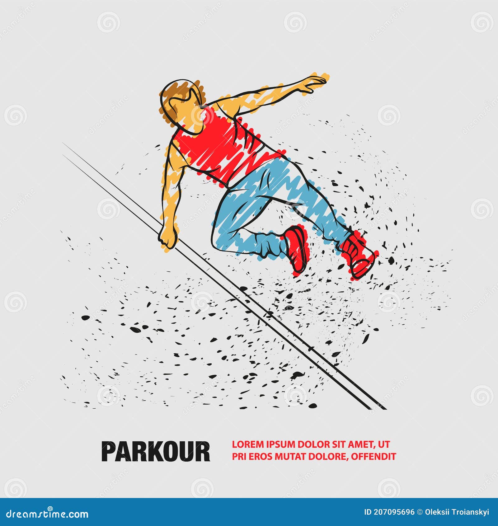 Parkour Man Jump Over an Obstacle. Vector Outline Parkour with Scribble ...