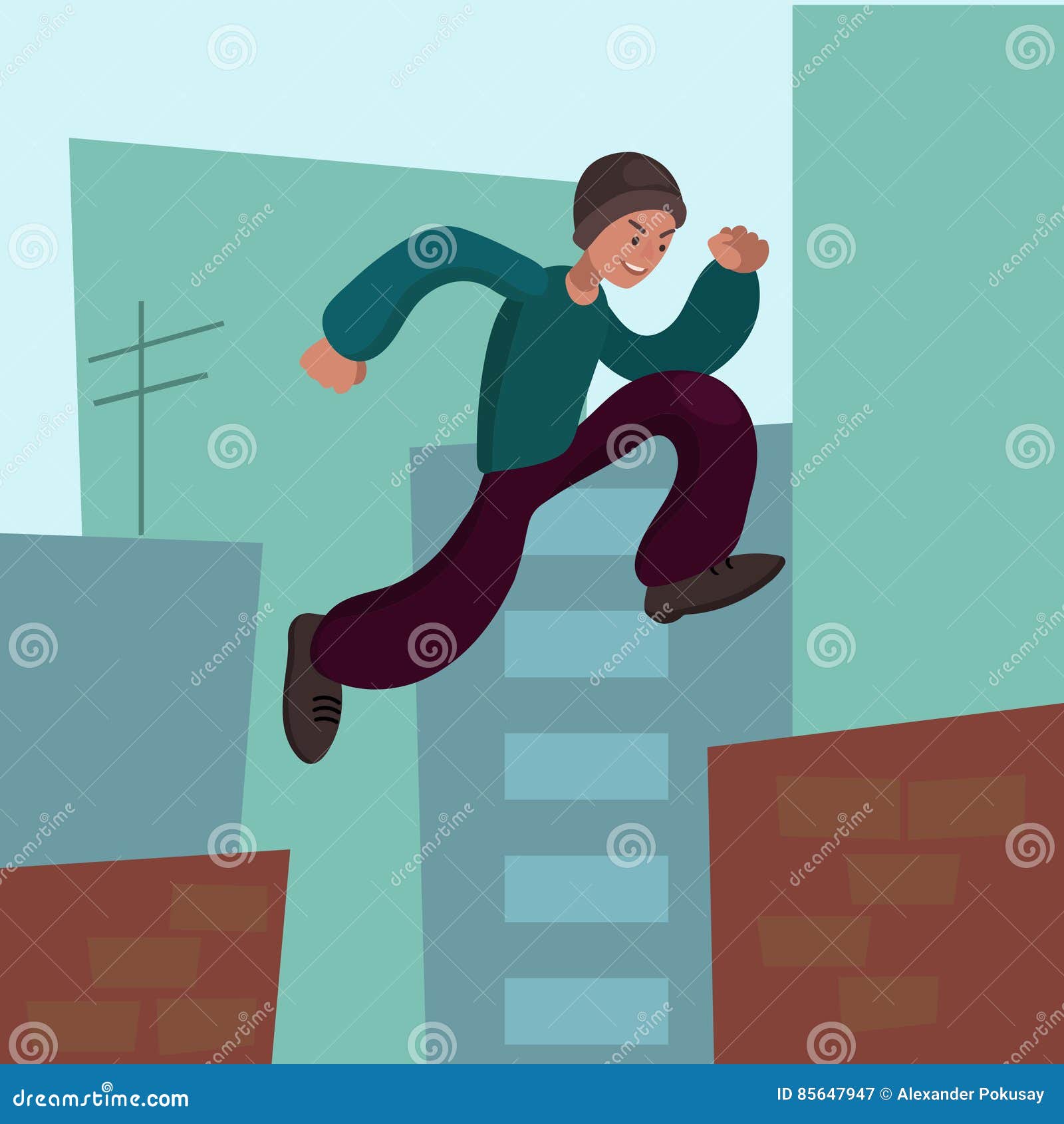 Parkour Trick People Extreme Jumping Sport Cartoon Vector Silhouette ...