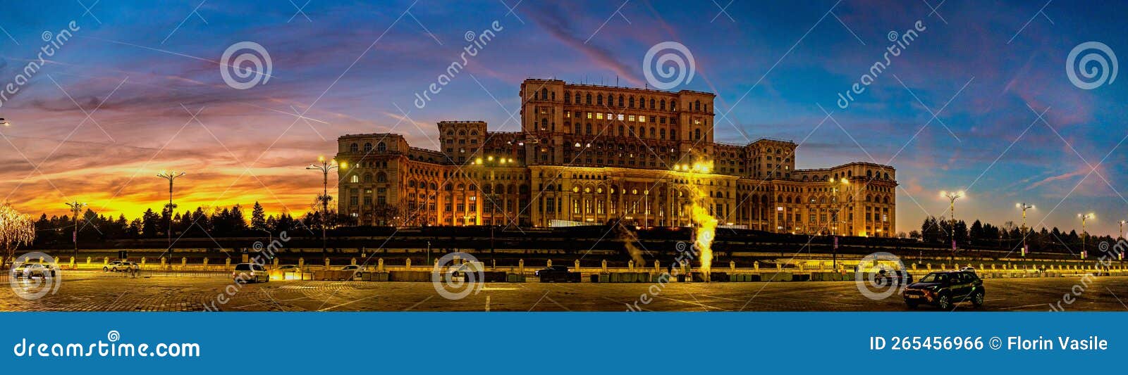 Parliament of Bucharest - Panorama, Sunset Colors Stock Photo - Image ...