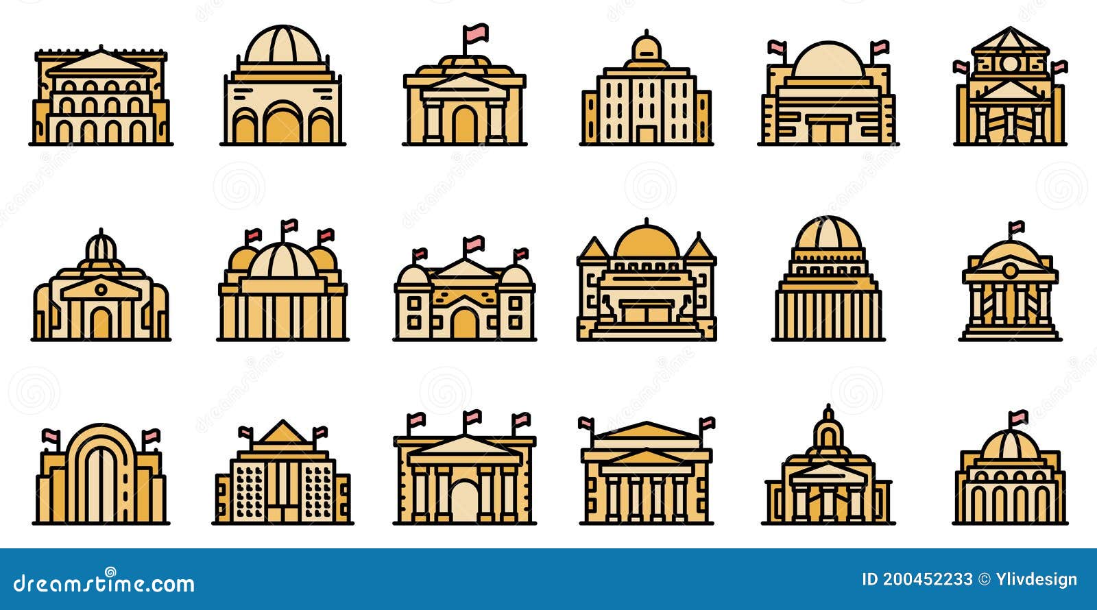 Parliament Icons Set Vector Flat Stock Vector - Illustration of flat ...