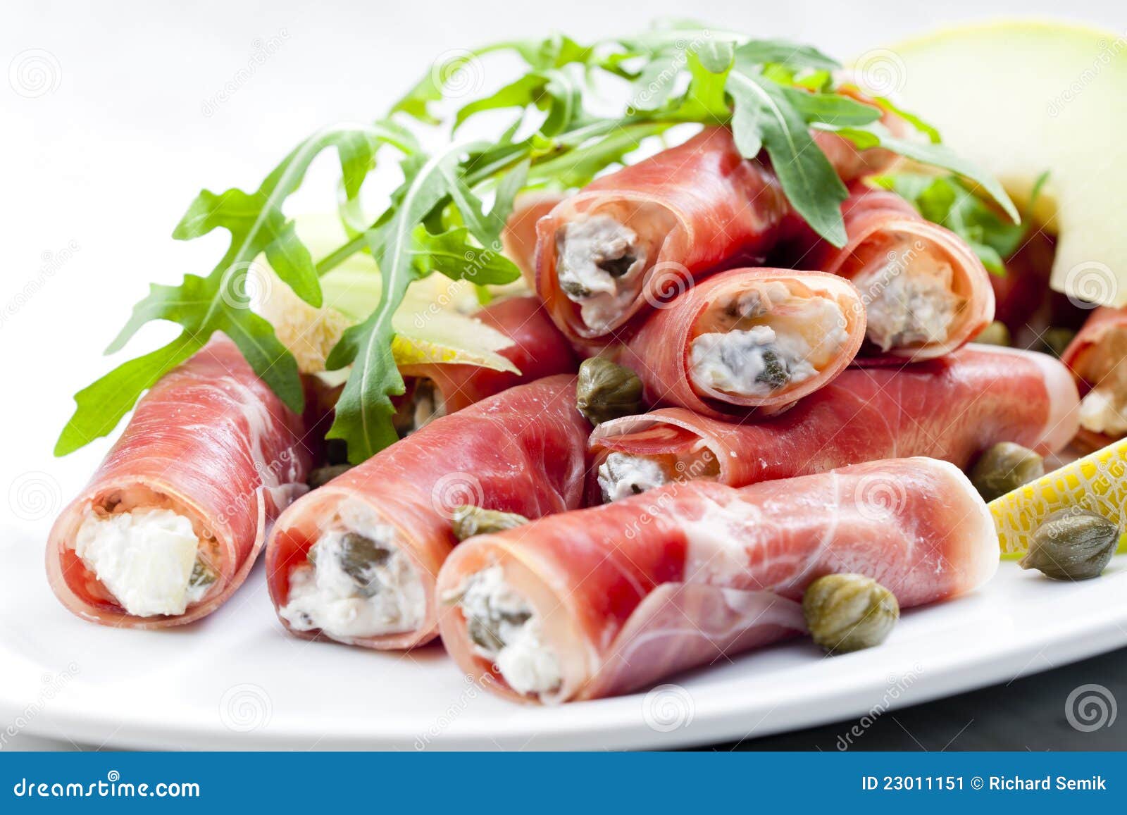 Parma ham rolls stock image. Image of meal, life, cheese - 23011151