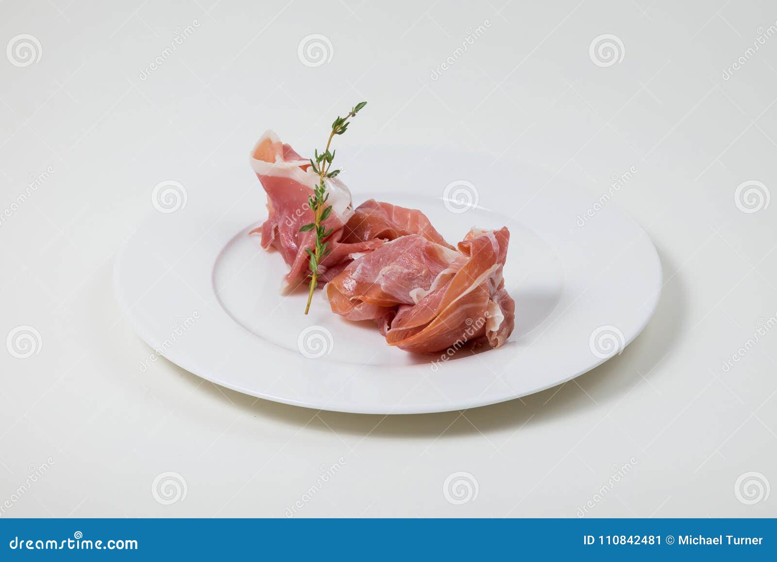 Parma Ham on a White Plate on a White Background Stock Image - Image of ...
