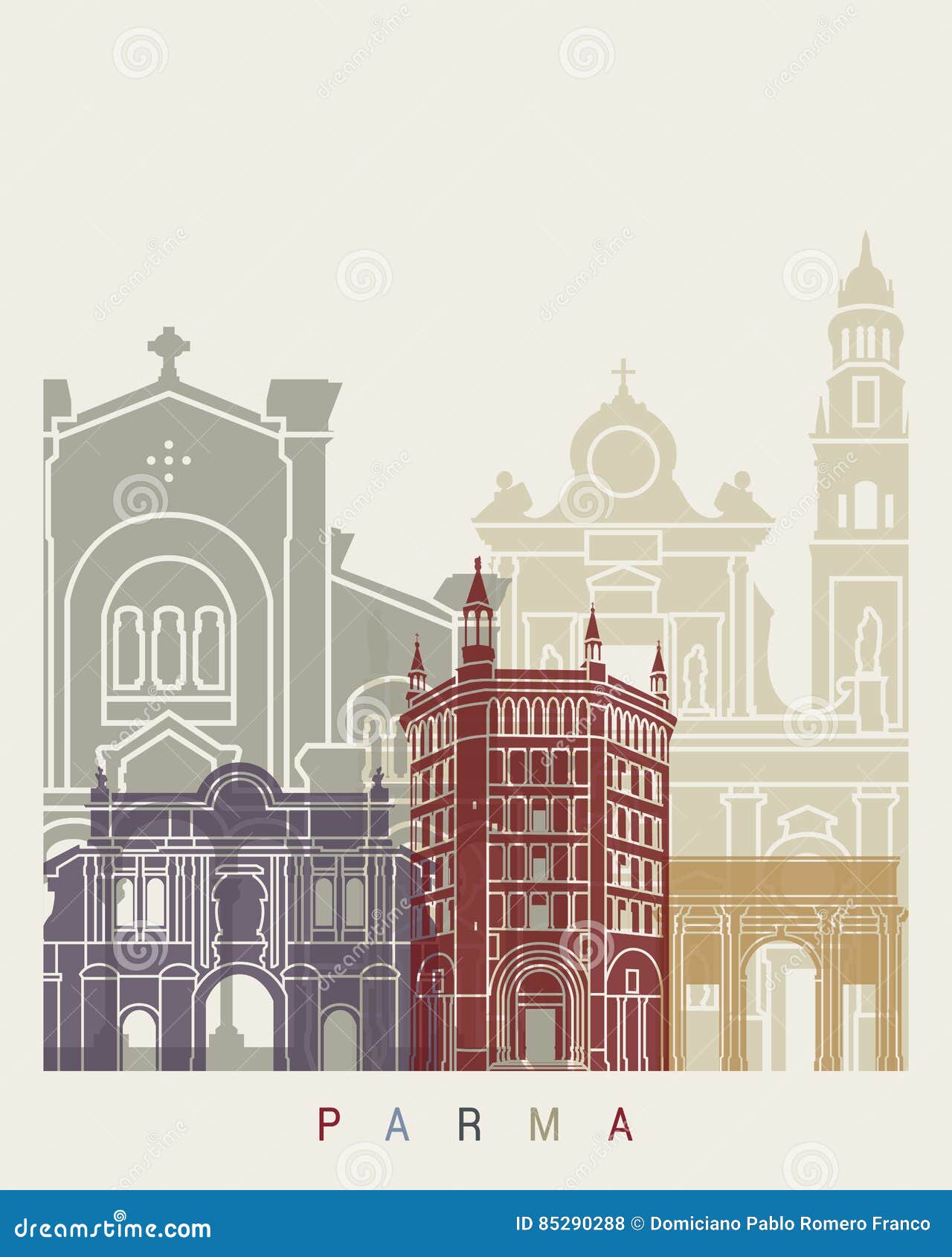 Parma skyline poster stock vector. Illustration of architecture - 85290288