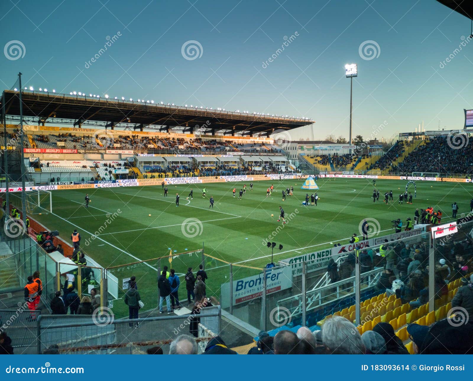 Parma Stadium during a Match with Spectators in the Stands and Teams ...