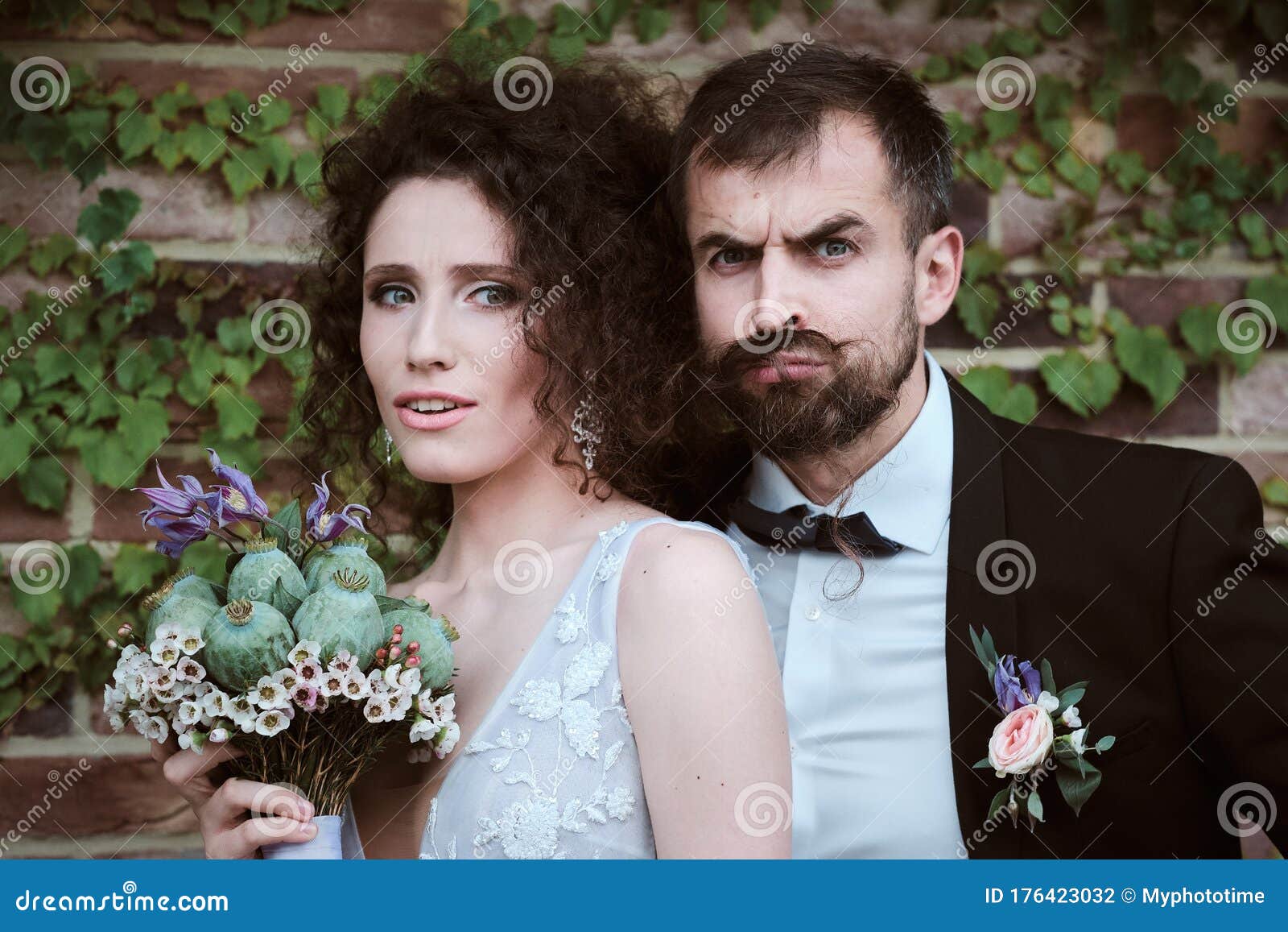 Parody and Funny Bride and Groom. Happy Wedding Day Stock Photo - Image ...
