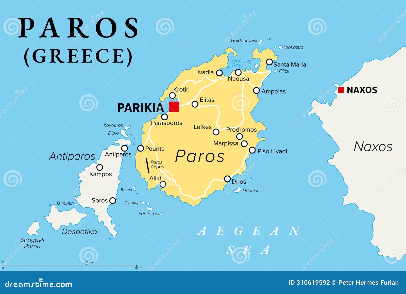 Paros, Greek Island, Island of Greece in the Aegean Sea, Political Map ...