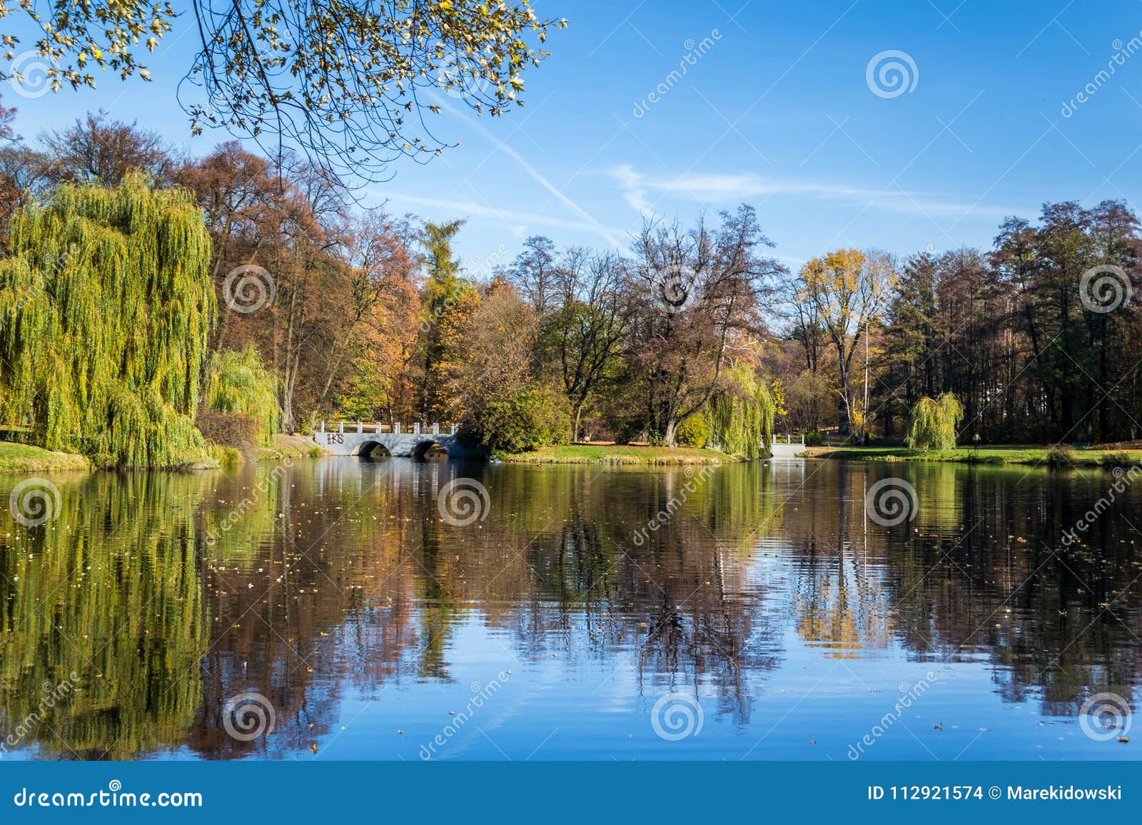 Parque Com Uma Lagoa Em Cores Do Outono Foto de Stock - Imagem de lodz ...