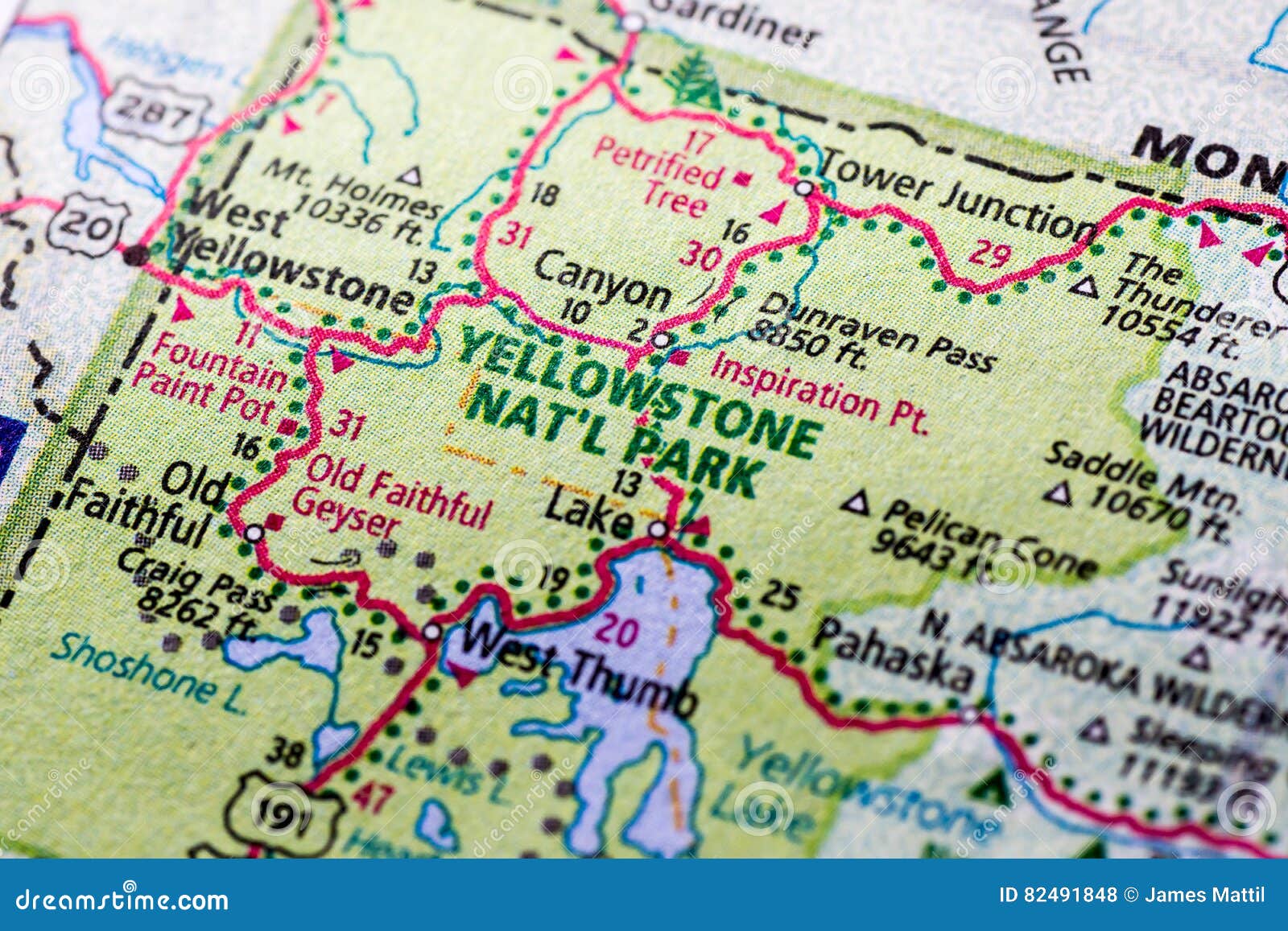 Parque De Yellowstone Em Um Mapa Foto de Stock - Imagem de amarelona ...