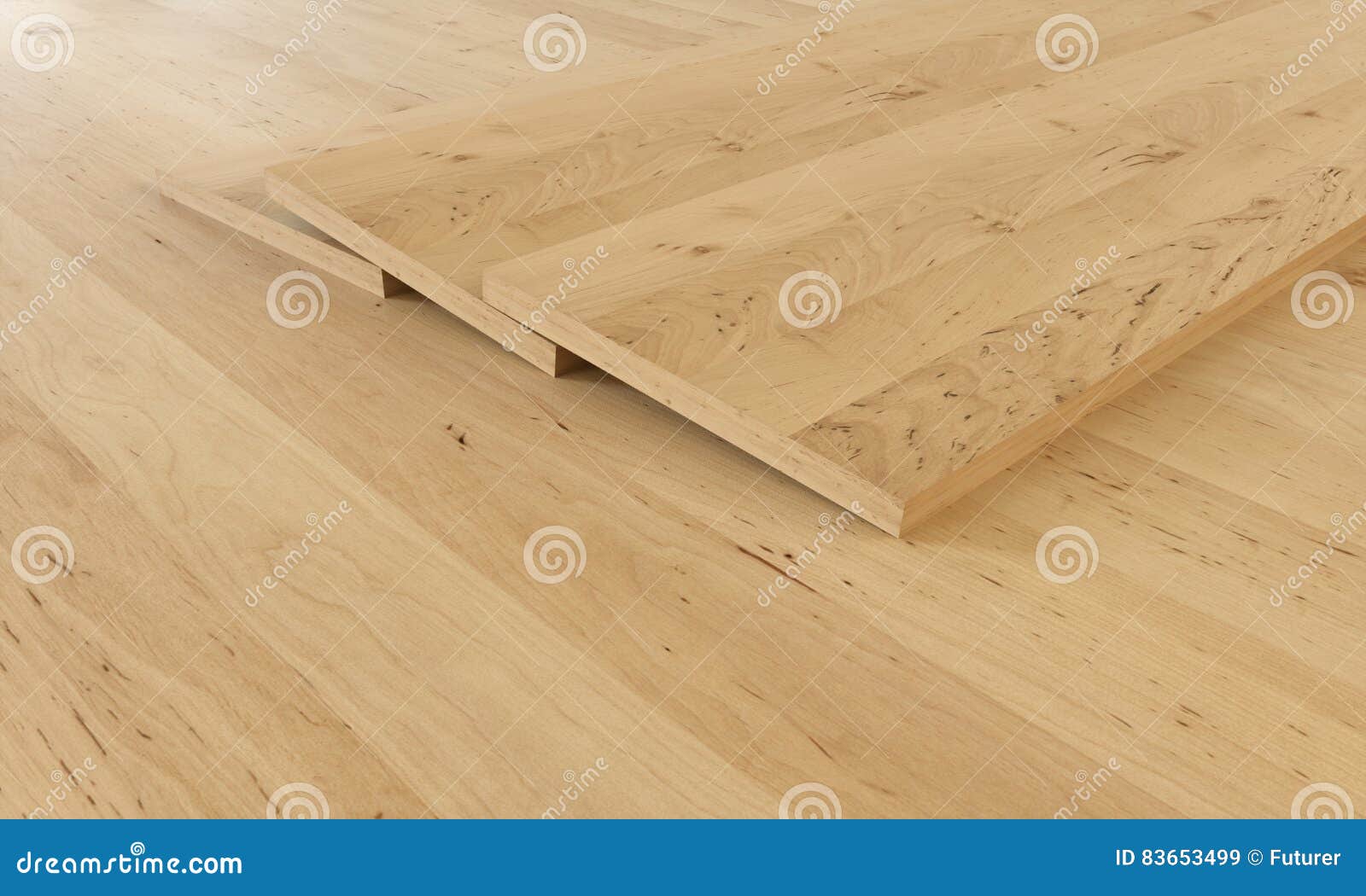 Parquet Examples on Wooden Floor - 3D Rendering Stock Illustration ...