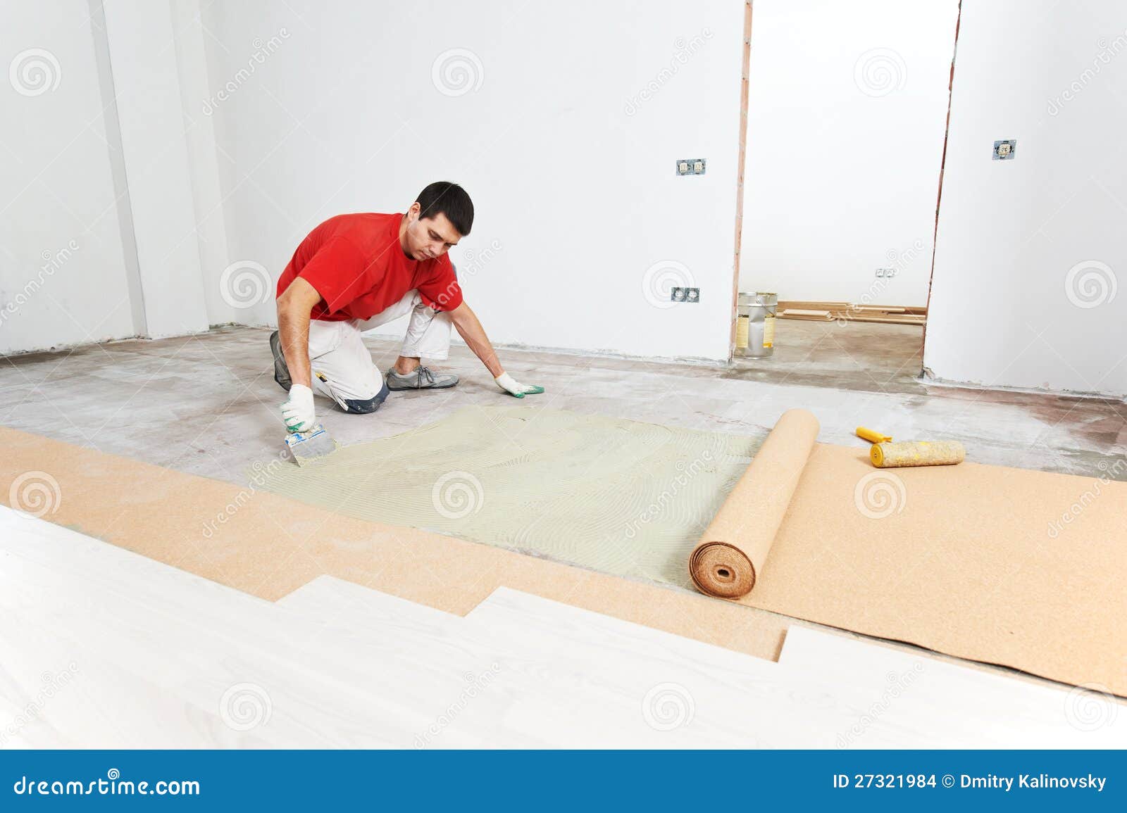 Parquet Floor Work with Cork Layer Stock Photo - Image of flooring ...