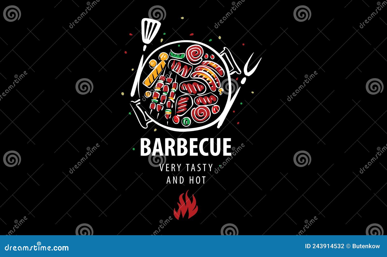 Parrillada Vector Dibujada Aislada En Fondo Negro Stock de ilustración ...
