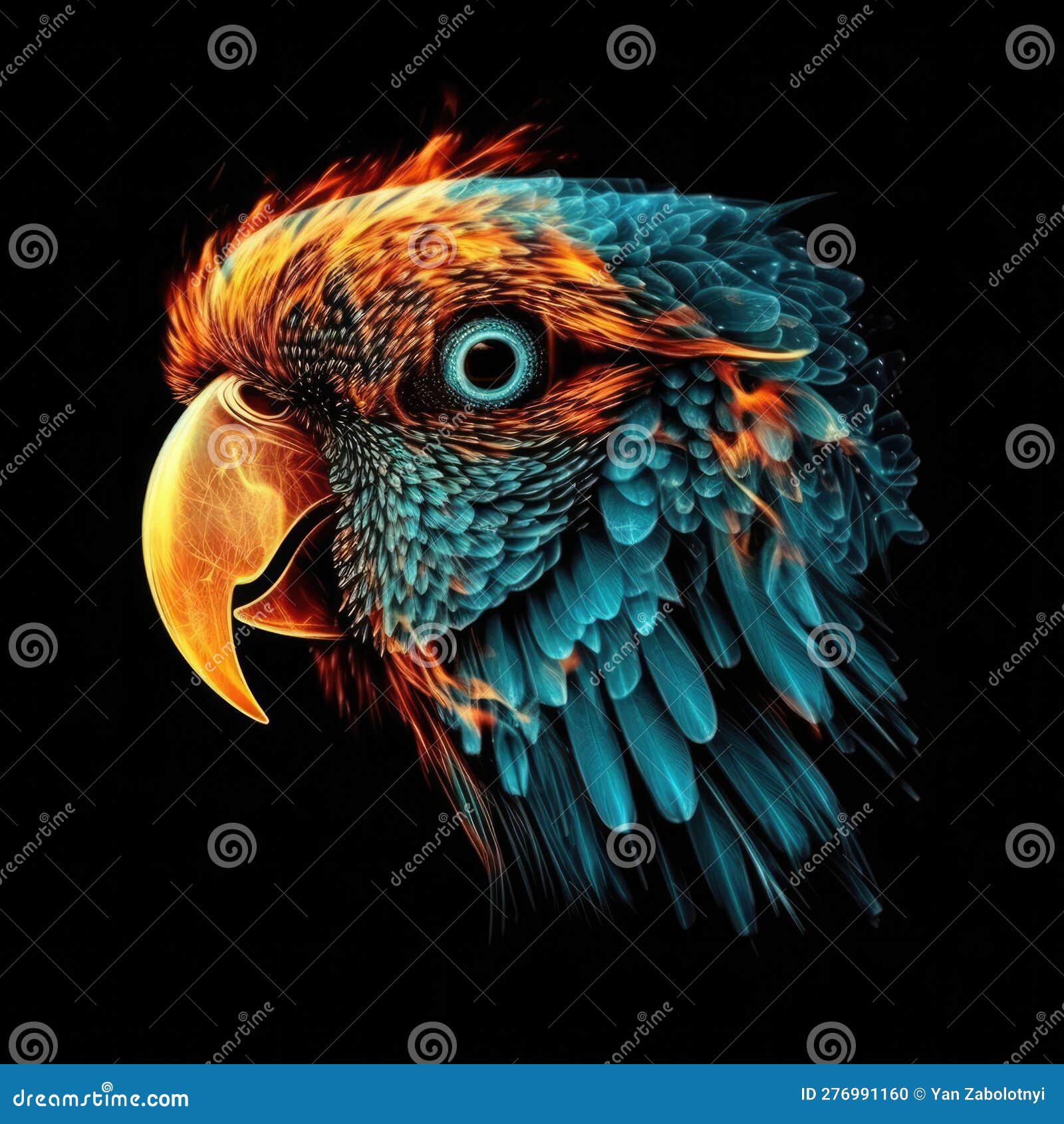 Parrot Bird Face Shape in Fire on Black Background. Generative AI Stock ...