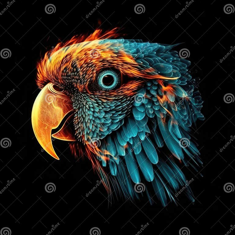 Parrot Bird Face Shape in Fire on Black Background. Generative AI Stock ...
