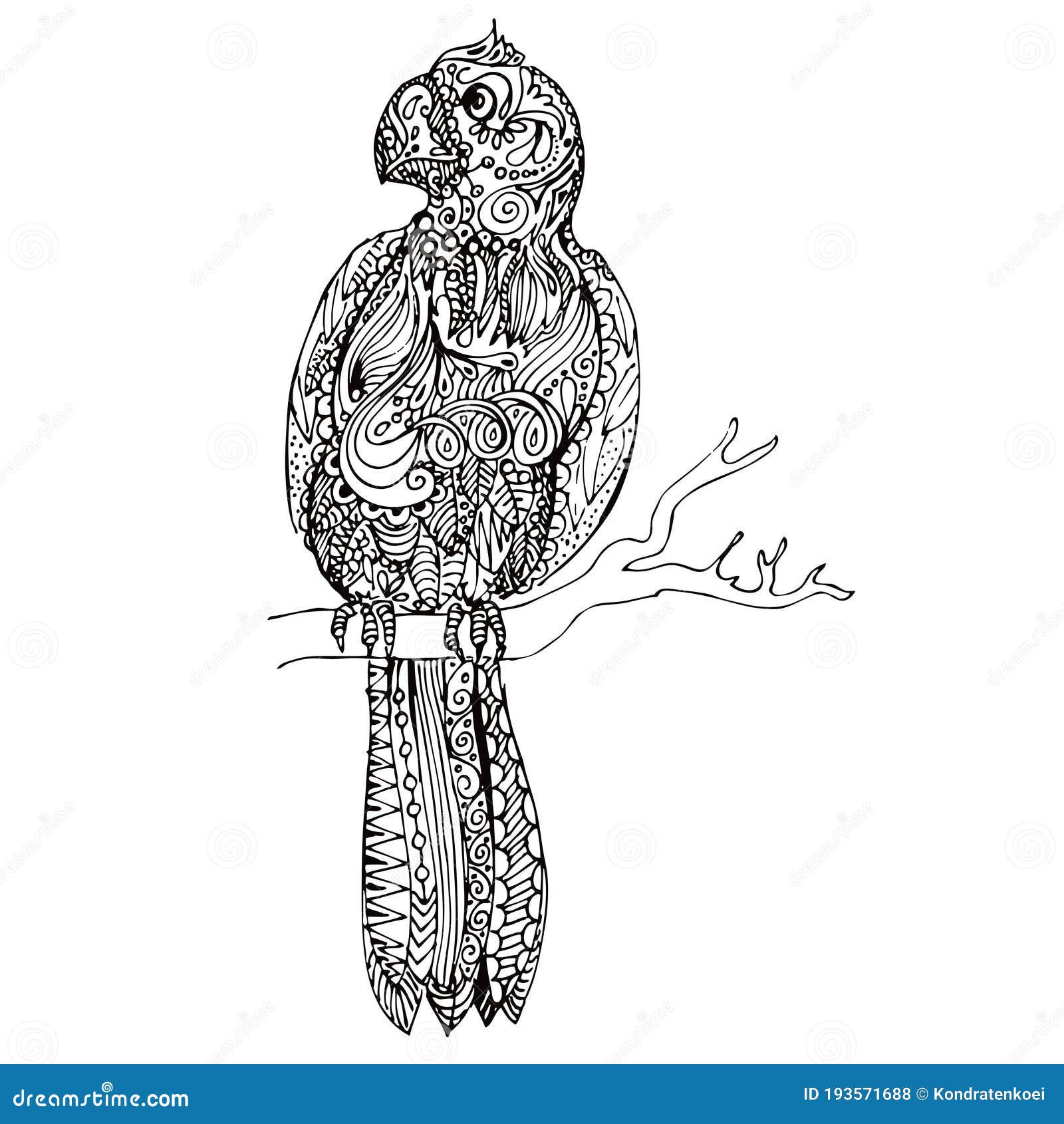 Parrot. Black White Hand Drawn Doodle Birds. Stock Vector ... Parrot. Black White Hand Drawn Doodle Birds. Stock Vector ...