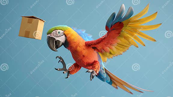 Parrot with Box Delivery Concept Stock Illustration - Illustration of ...