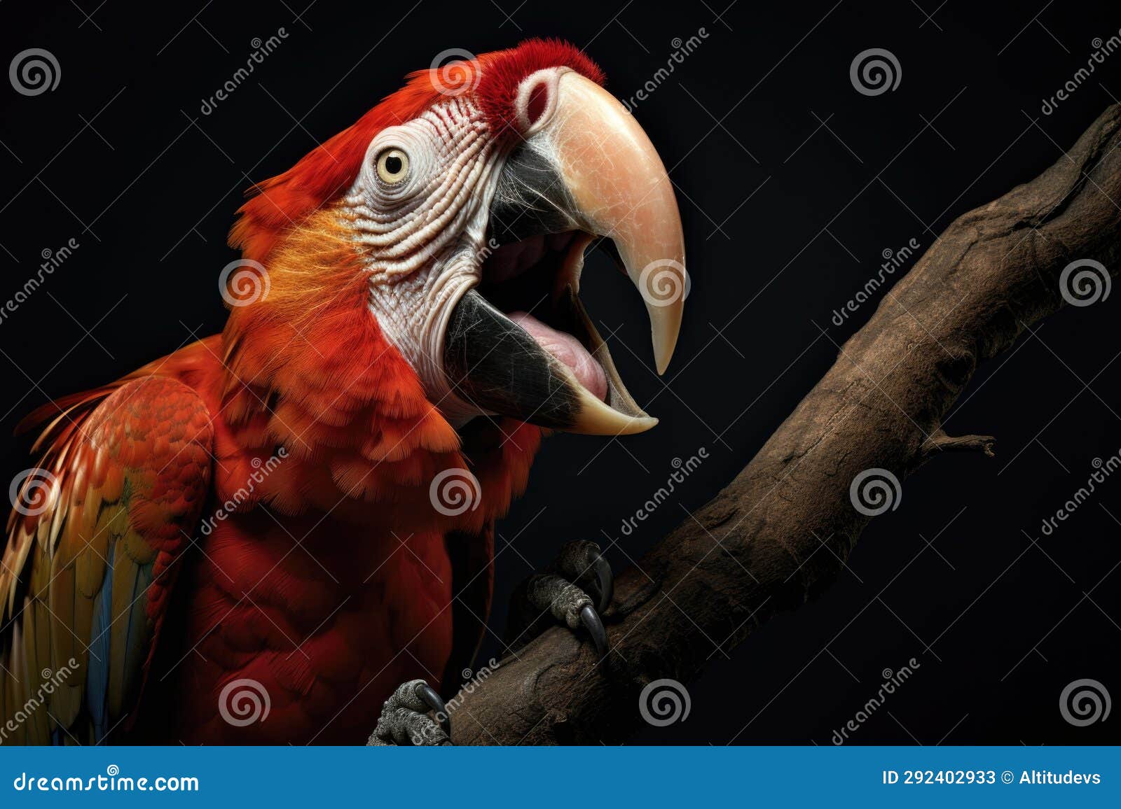 A Parrot on a Branch Imitating Human Speech Stock Image - Image of ...