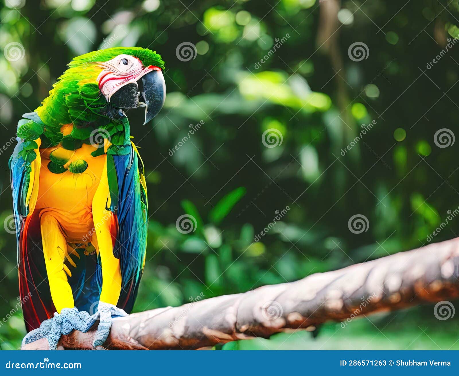 Parrot on a Branch in the Jungle Stock Illustration - Illustration of ...
