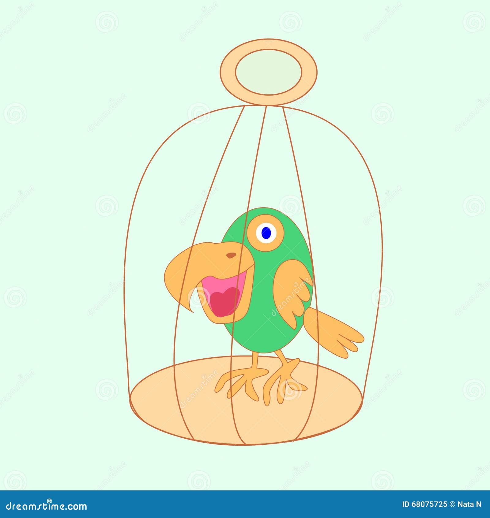 Parrot in a cage stock vector. Illustration of orange - 68075725