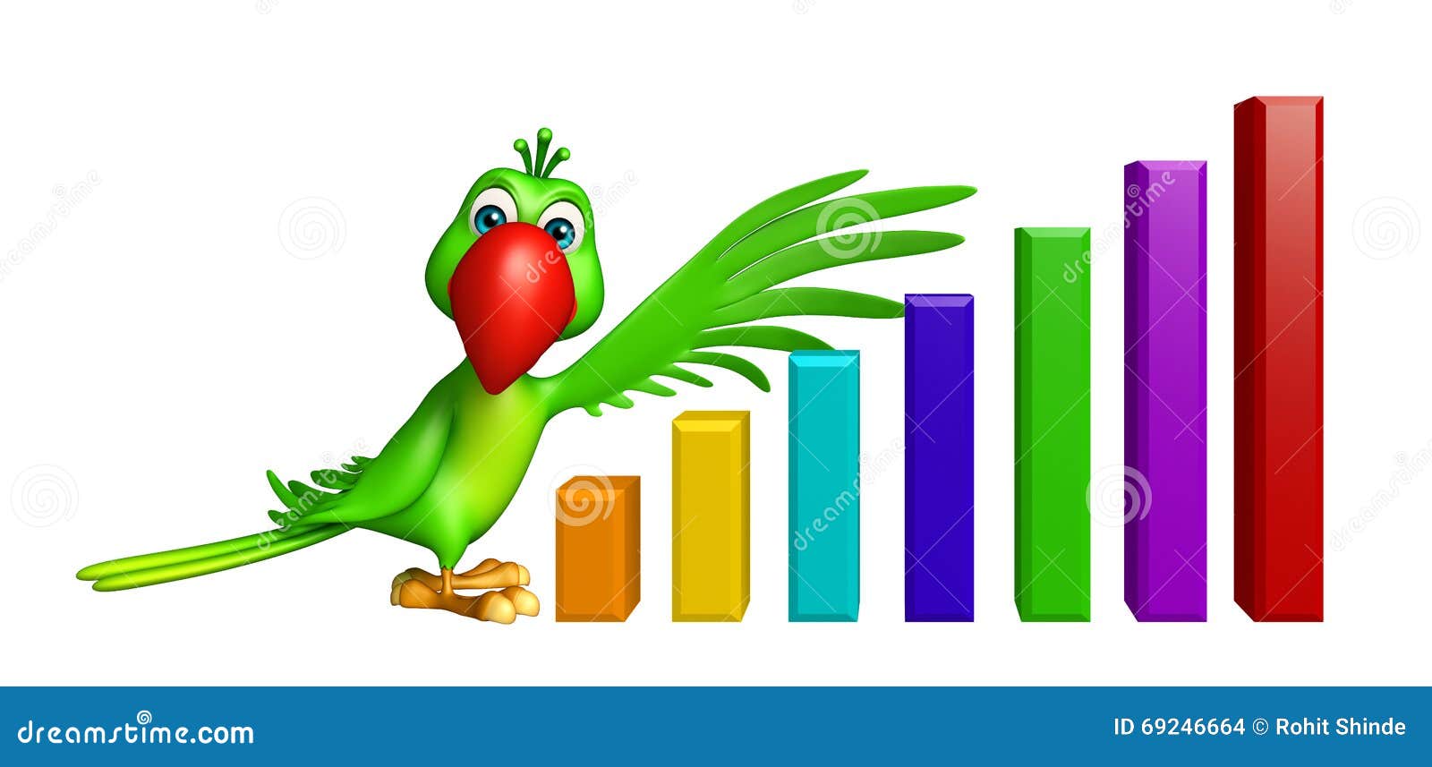 Parrot Cartoon Character with Graph Stock Illustration - Illustration ...