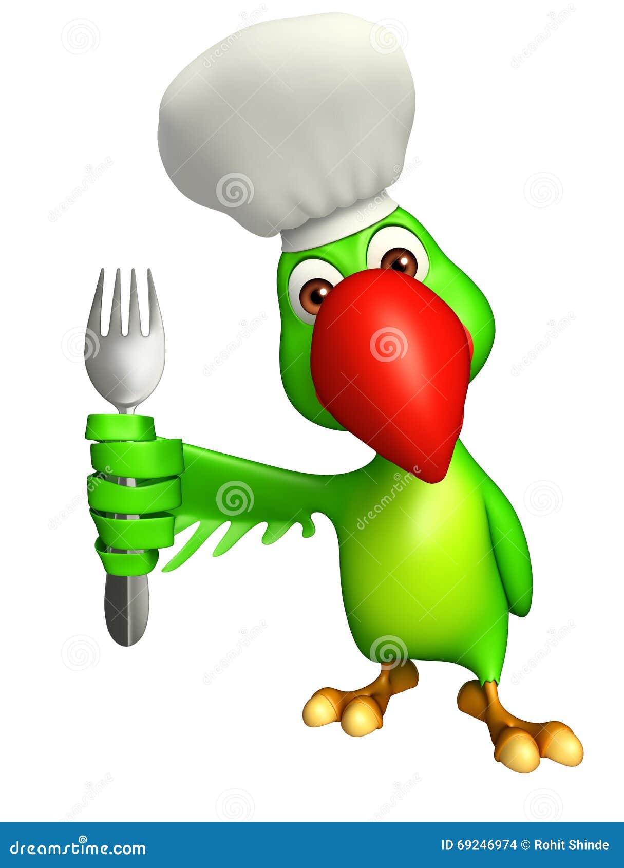 Parrot Cartoon Character with Spoon and Chef Hat Stock Illustration ...