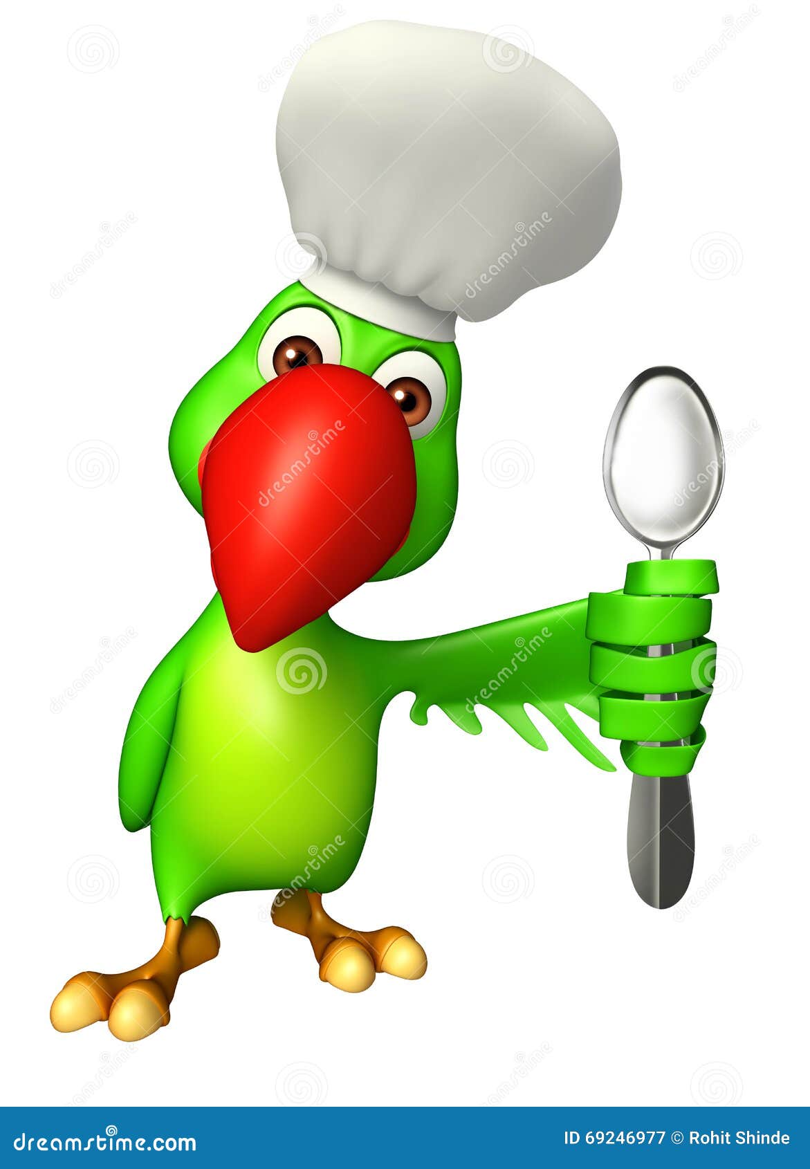 Parrot Cartoon Character with Spoon and Chef Hat Stock Illustration ...