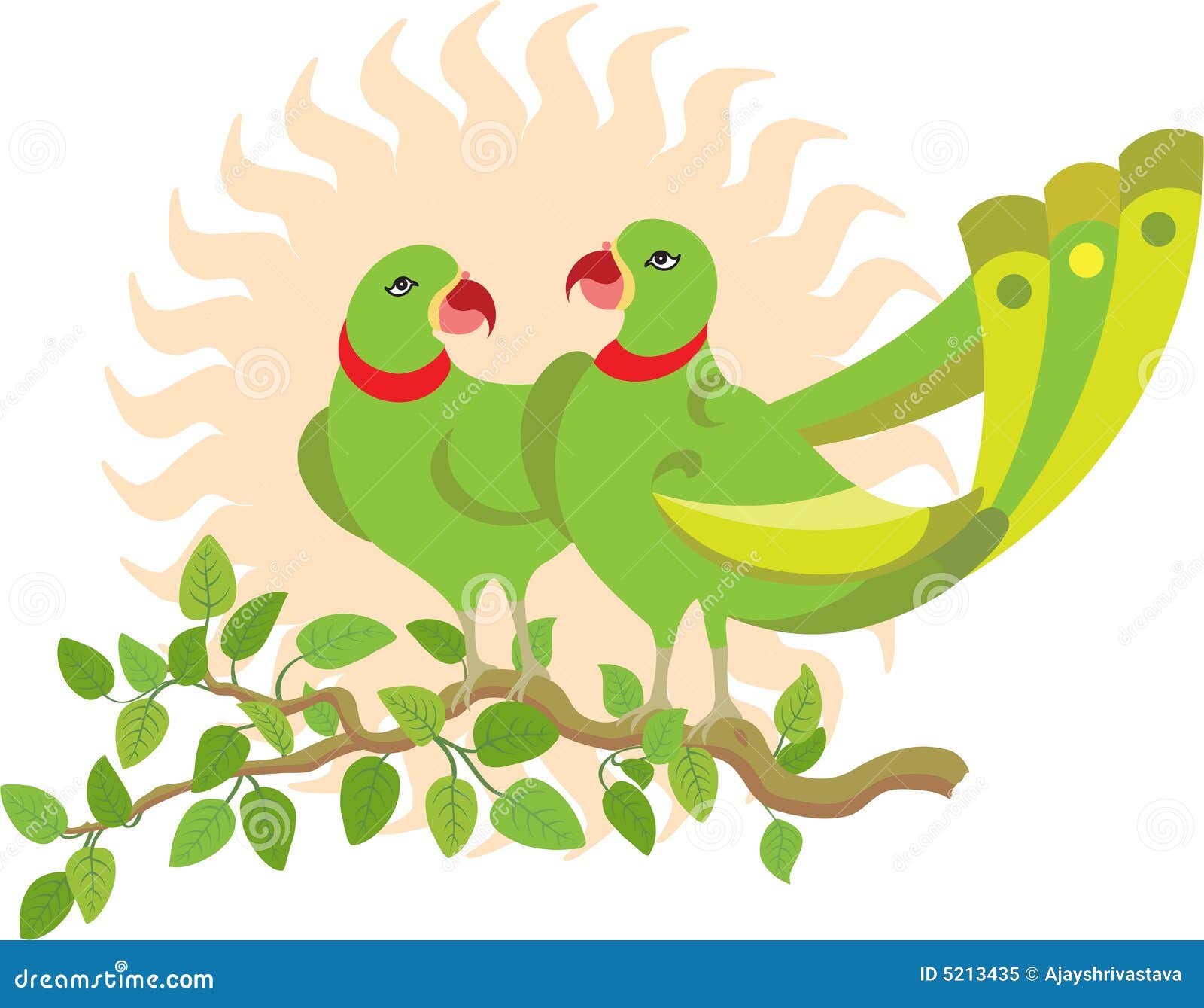 Parrot Couple on tree stock illustration. Illustration of leaf - 5213435