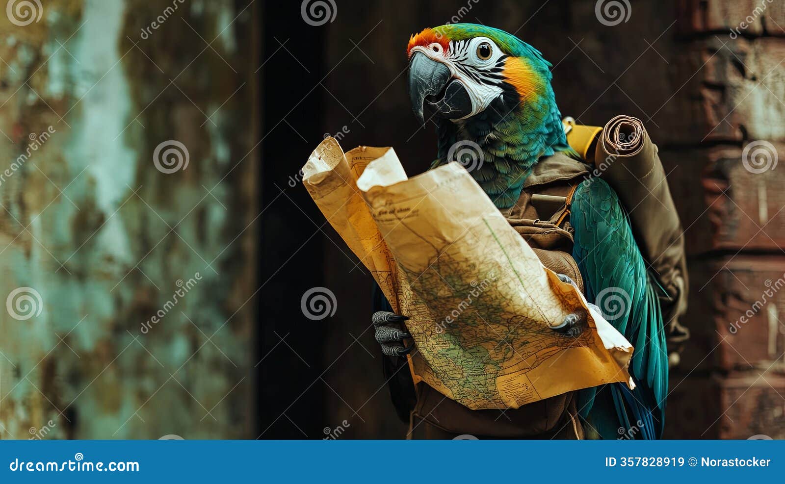 A Parrot Dressed As a Tour Guide with a Map Rolled Under Its Wing Stock ...