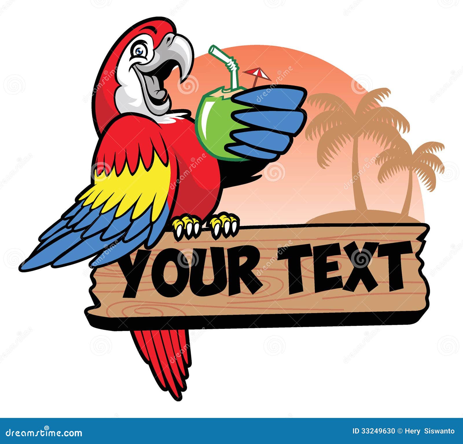 Parrot Drink a Coconut Water Stock Vector - Illustration of coconut ...