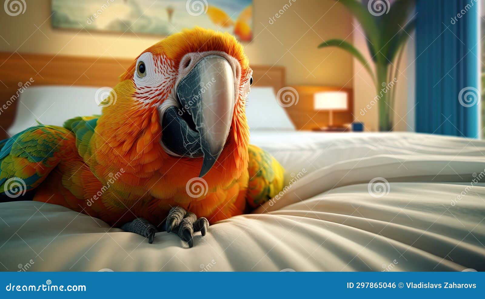 Parrot Enjoys a Bed, Smiling Away Stock Illustration - Illustration of ...